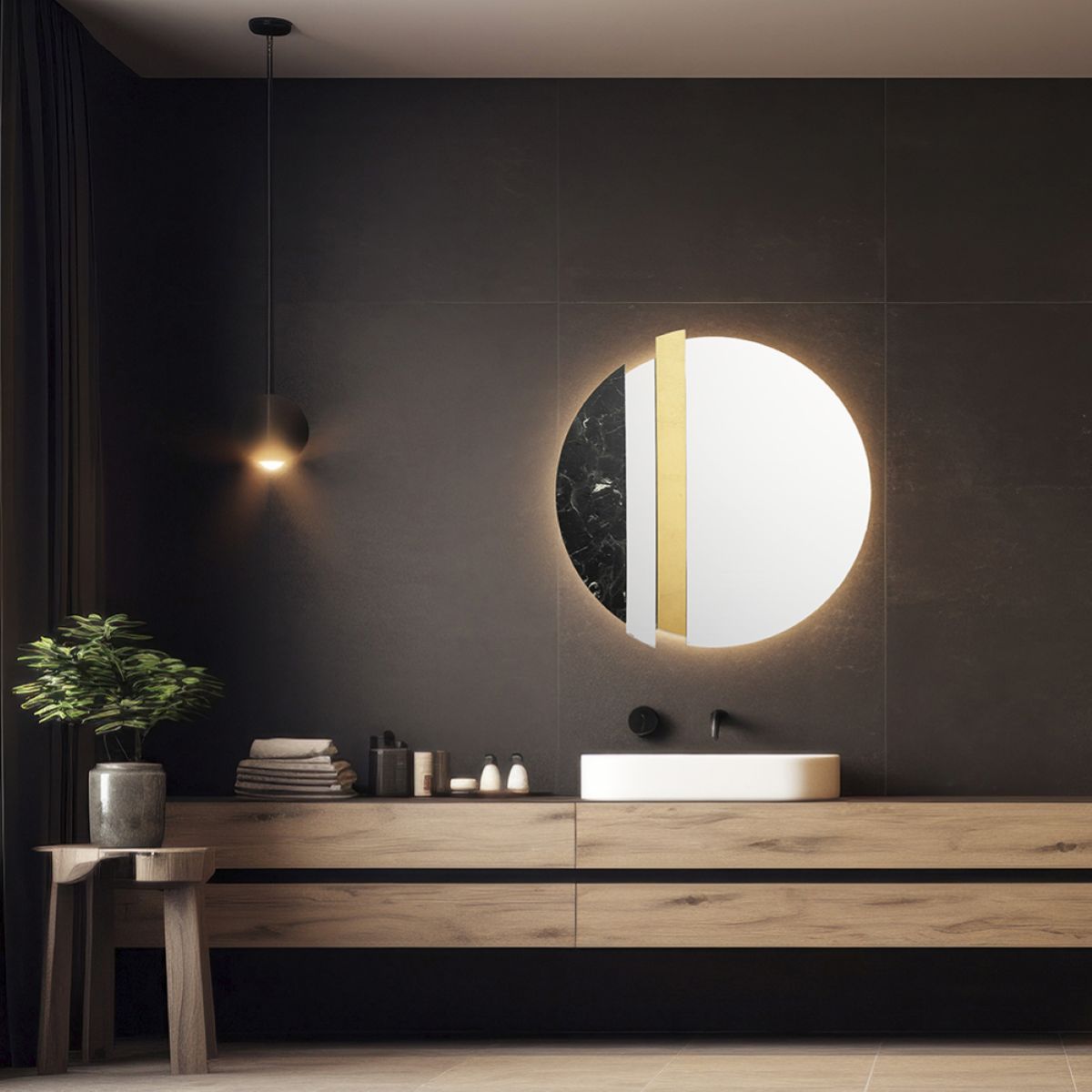 Specchio collezione KEVIN 80 cm decori foglia e marmo ricercato Oro e ...