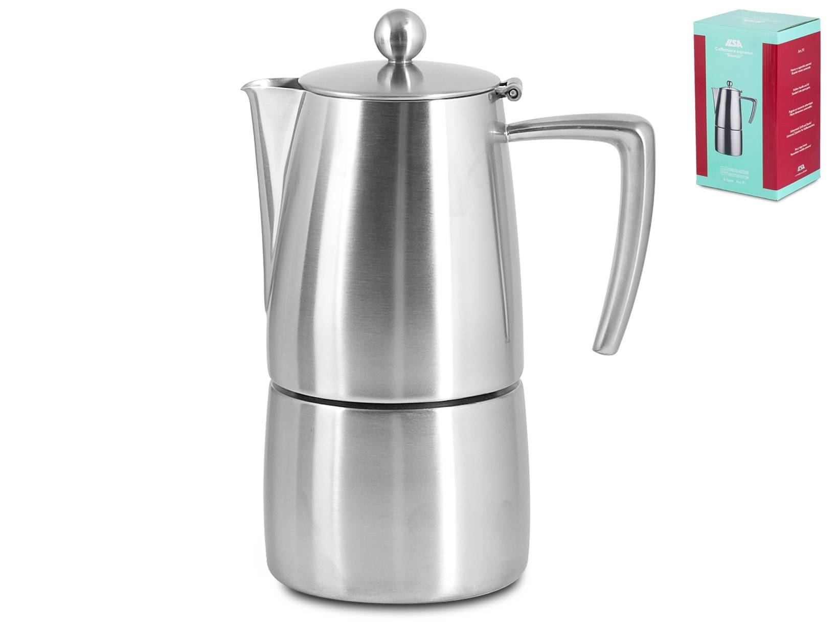 Ilsa Caffettiera Moka 6 tazze per induzione in acciaio inox satinato ...