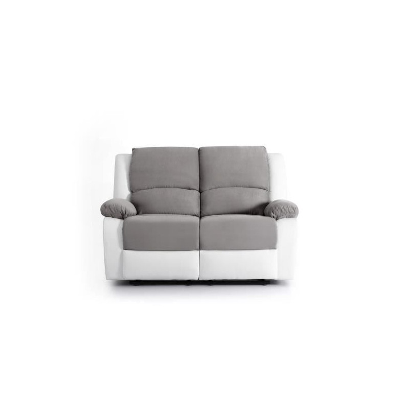 RELAX Canape de relaxation 2 places - Simli blanc et tissu gris - L144 ...