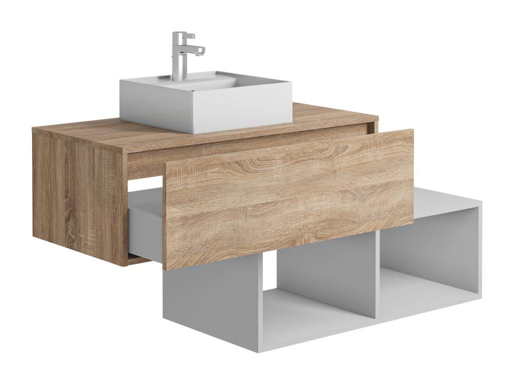 Mueble de baño flotante con lavabo cuadrado - 1 cajón de natural claro ...