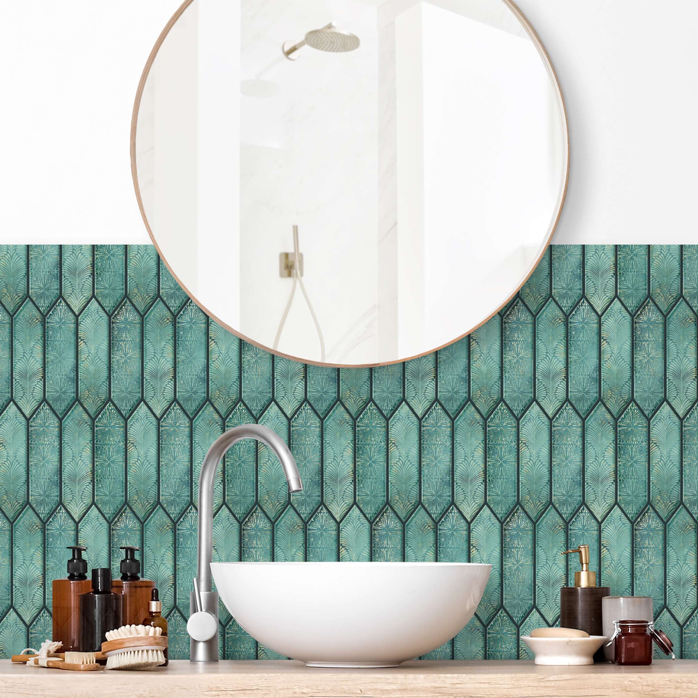 Revestimiento de pared para baño - Fish Scale Pattern Tiles Emerald ...