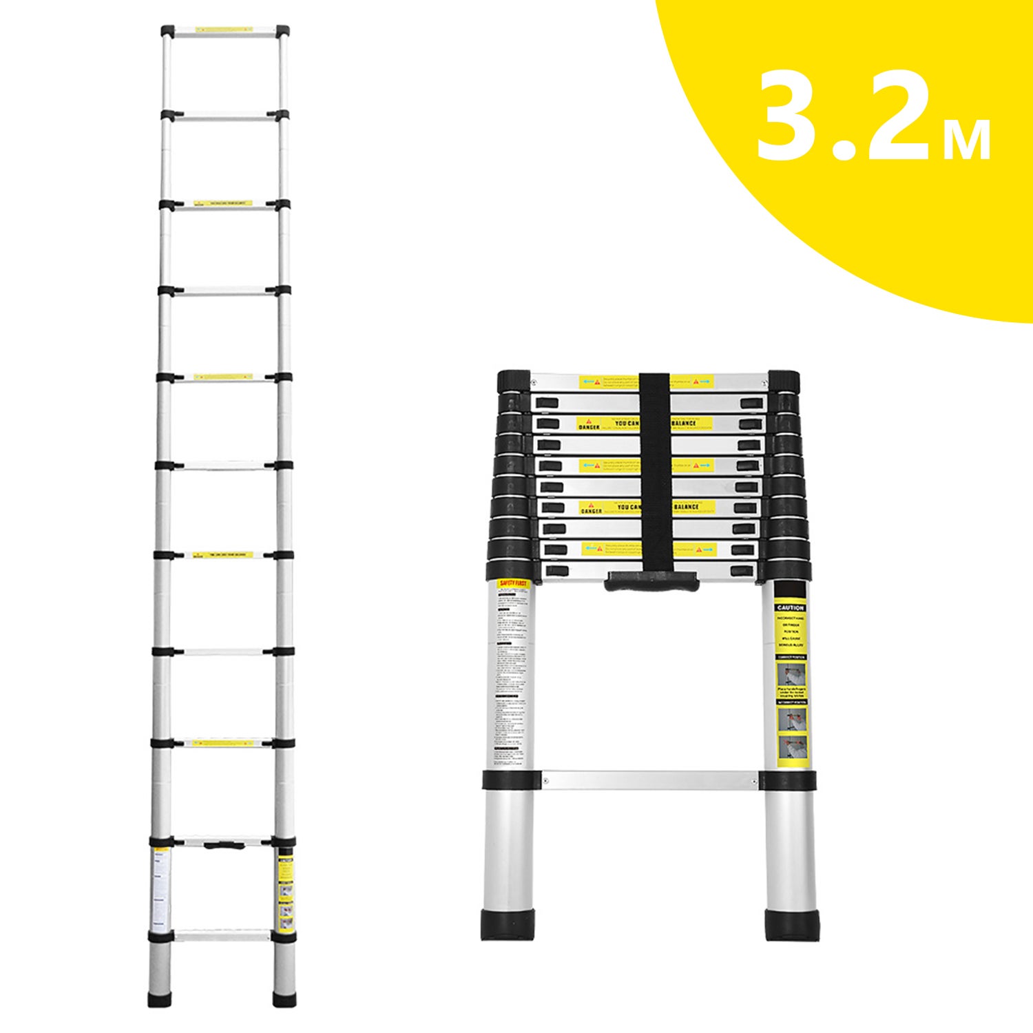 Escalera telescópica de aluminio de 3,2 m, escalera telescópica ...