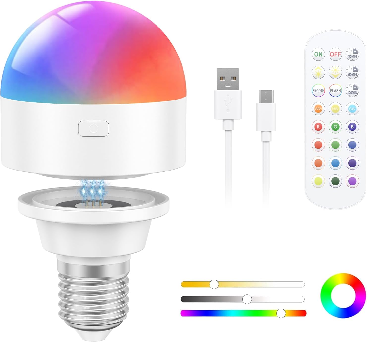 Bombilla recargable Cargador magnético inalámbrico USB C con mando ...