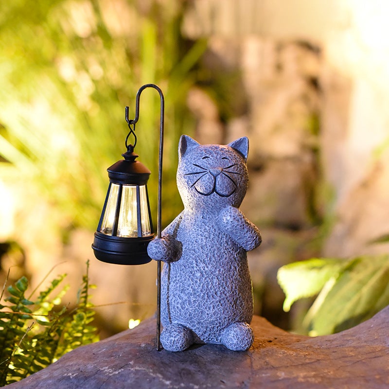 Chat Decoration Statue Jardin Exterieur avec Lampe Solaire Figurine ...