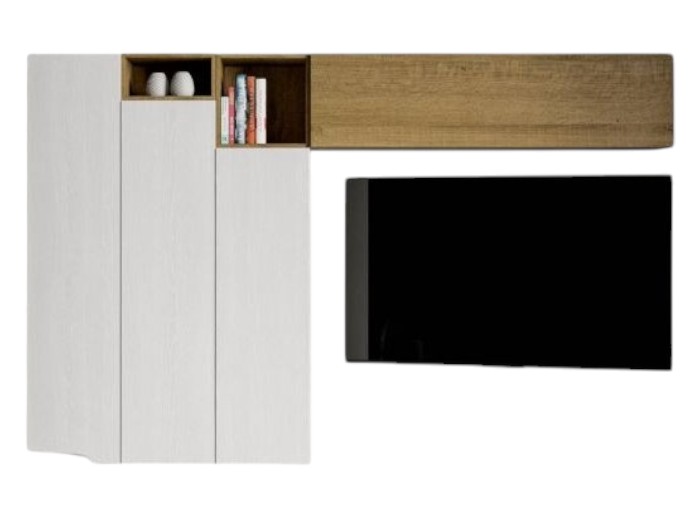 Meuble TV modulable suspendu design blanc et naturel Kina L 214cm - 6 ...