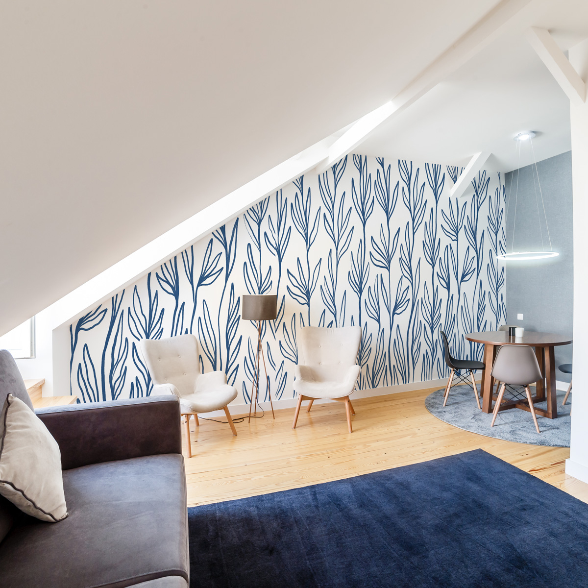 Papier peint panoramique Leaves Bleu 340x250cm | Leroy Merlin