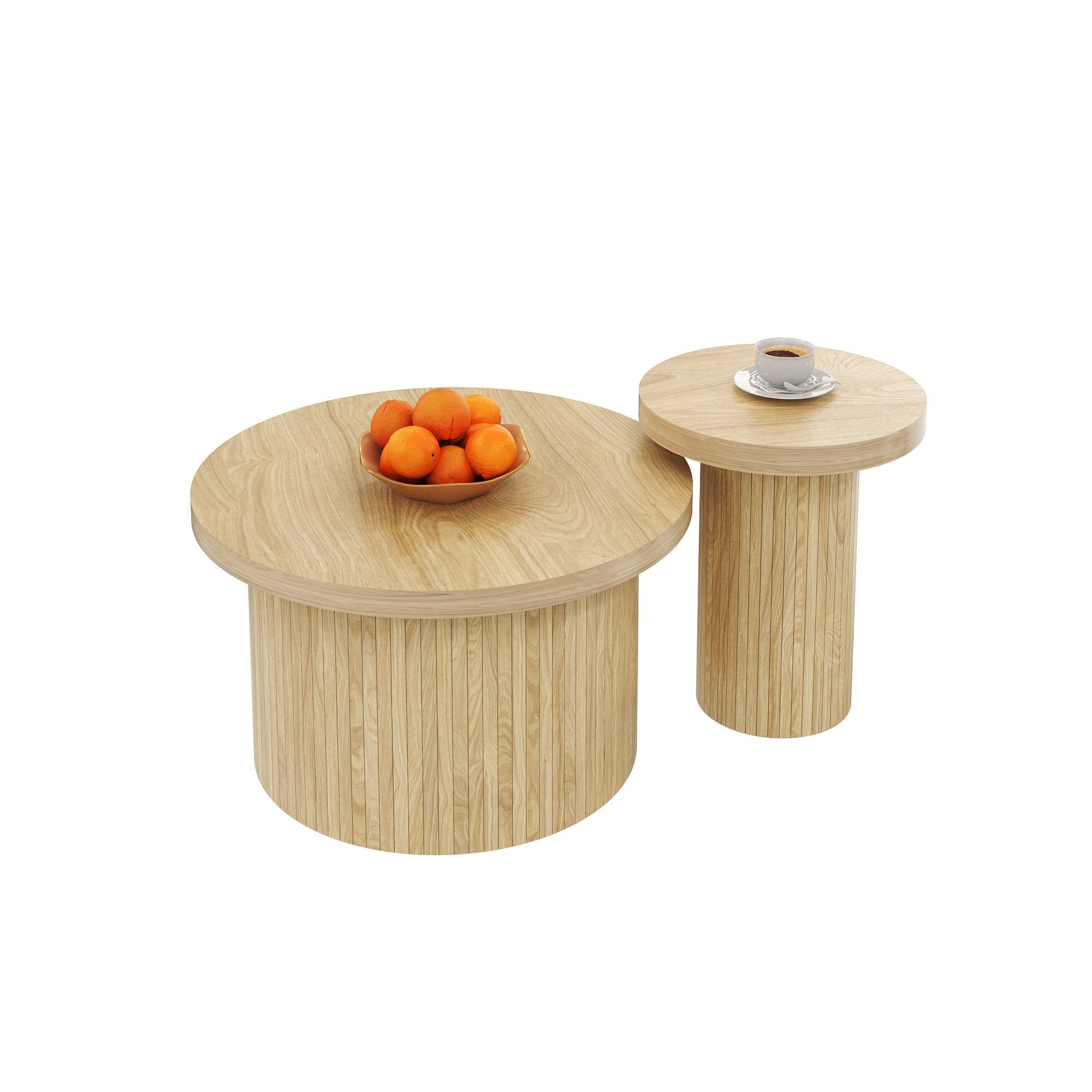 Table basse, table ronde double, table d'appoint avec plateaux en bois ...