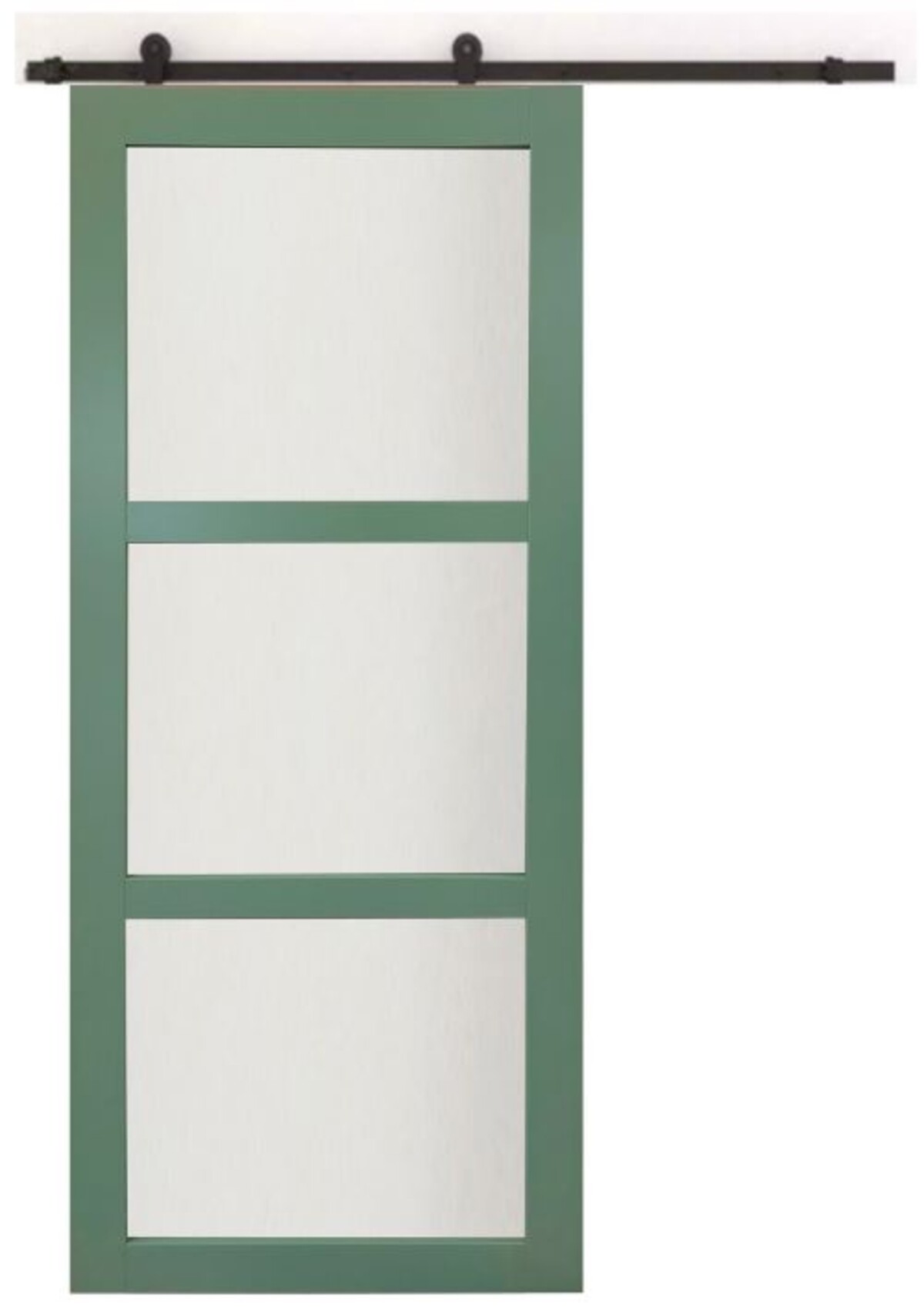 Porte Coulissante Vert Ral 6021 Vitree H204 X L73 + Rail A Roulette + 2 ...