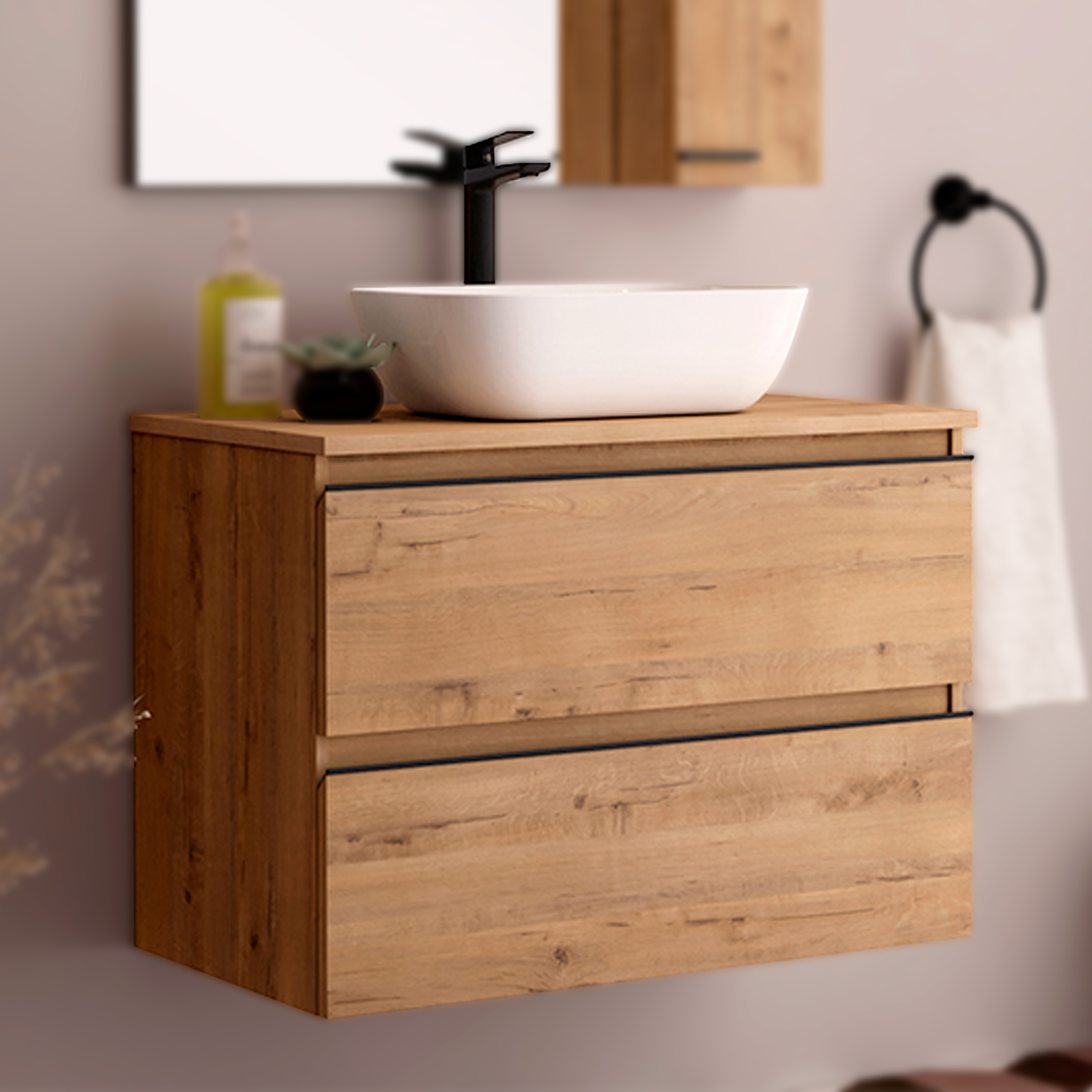 Mueble de Baño Con Lavabo Black Inglet TOP, Roble con Preciosa Veta ...