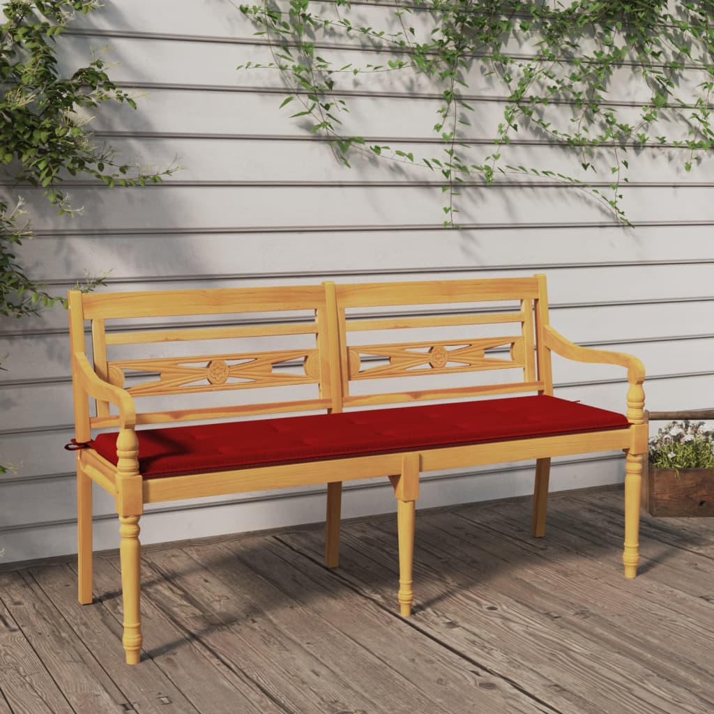 Banc d'intérieur | Banc Batavia avec coussin rouge 150 cm Bois de teck ...