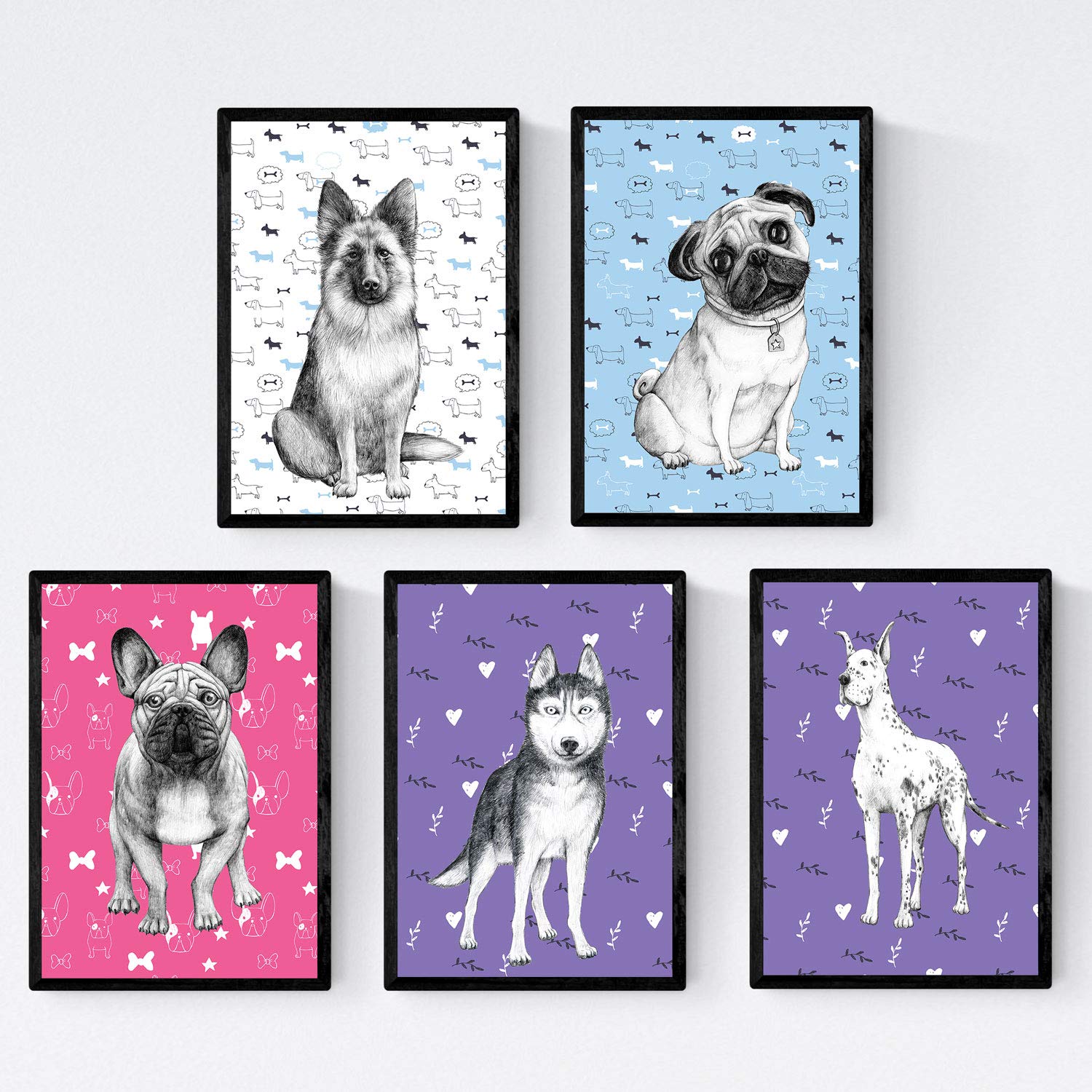 Pack De Posters De Perros De Raza Colores. Láminas Decorativas De ...