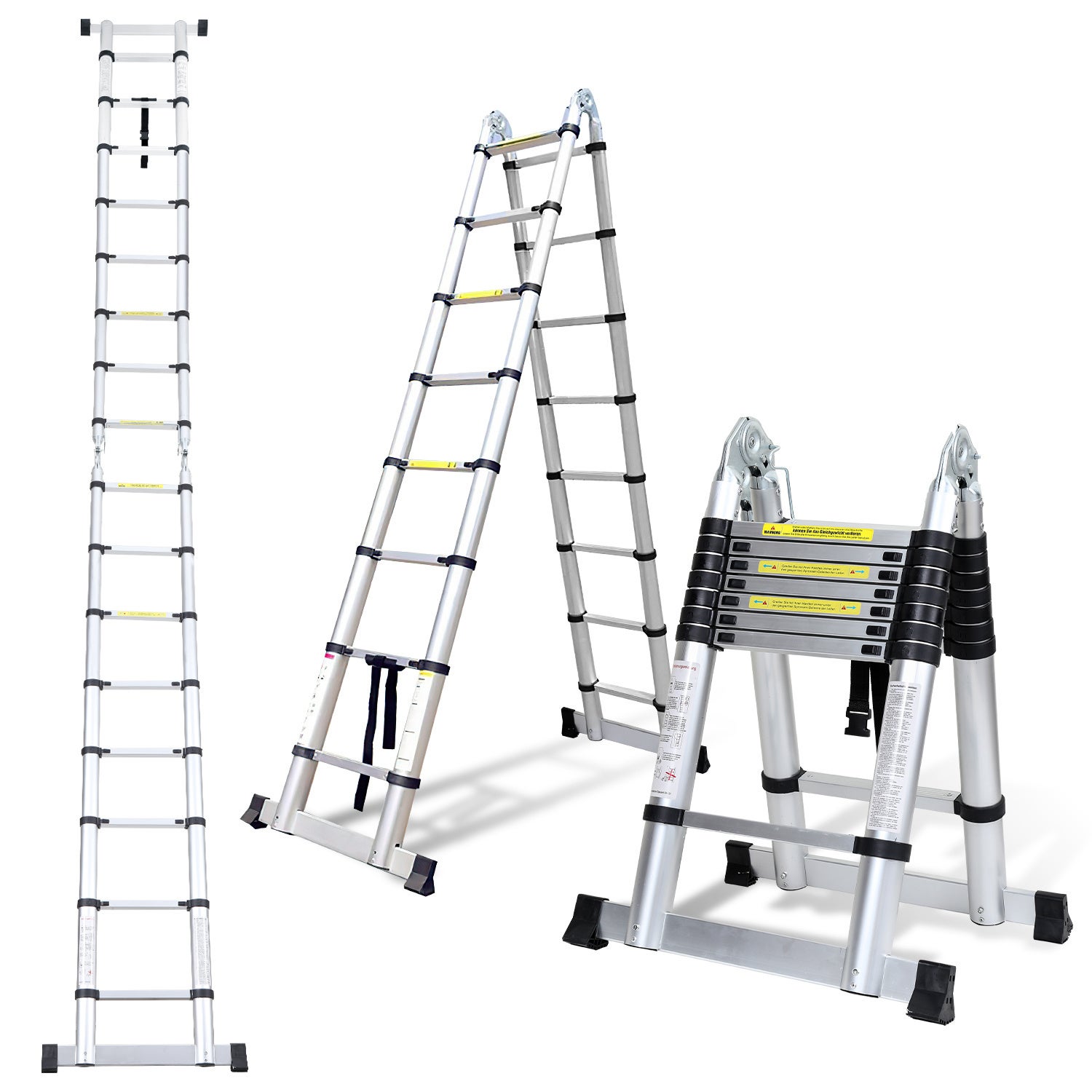 Échelle télescopique escabeau Premium 5m argentée, antidérapante ...