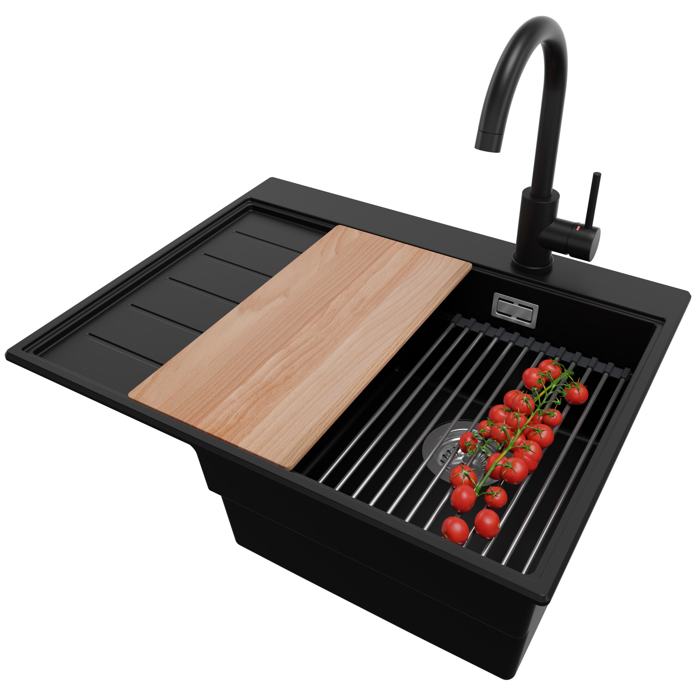 Evier Cuisine en Granit Noir 62x50cm, Lavabo 1 bac + Kit de Vidage ...