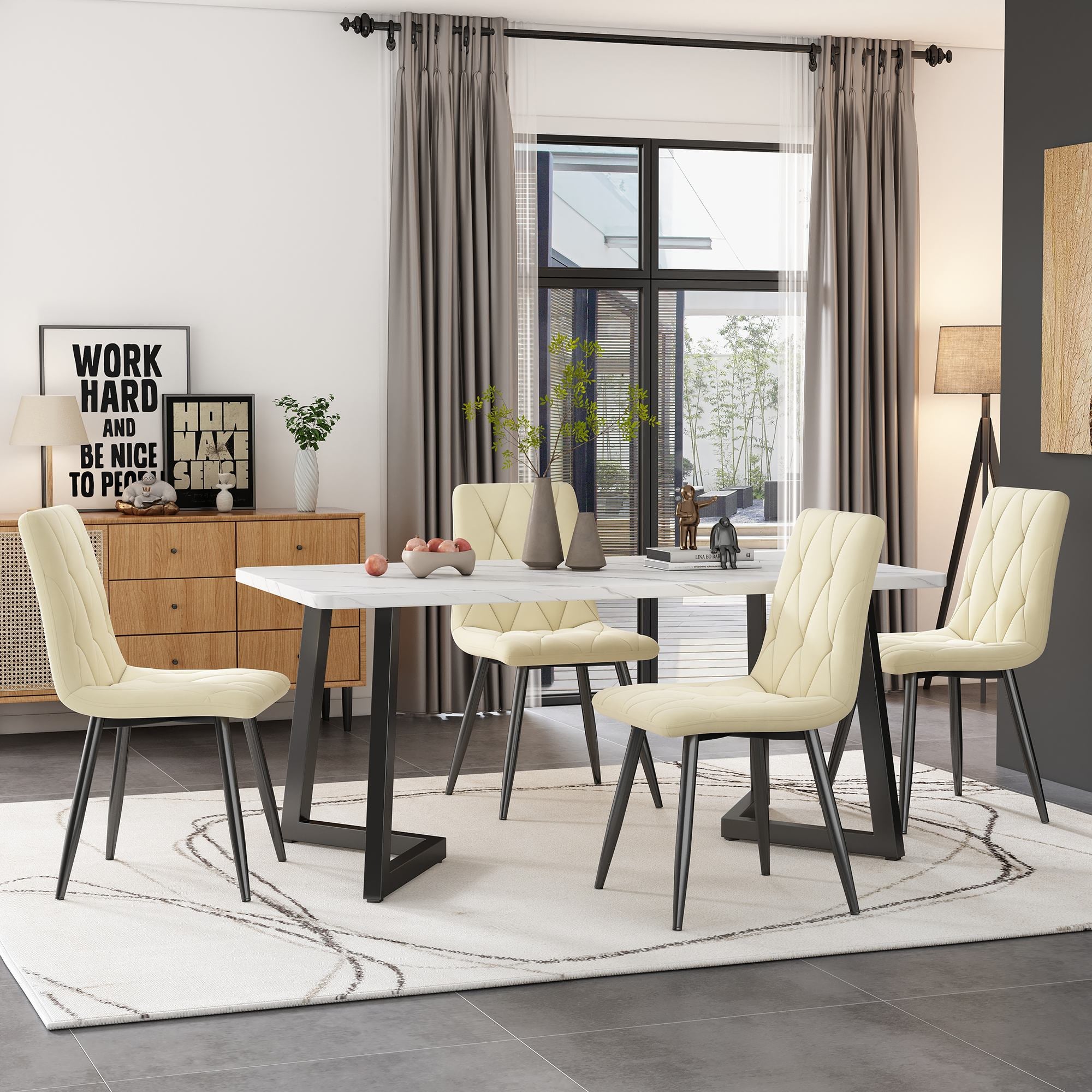 Conjunto de mesa de comedor 117x68 cm - Mesa rectangular moderna con 4 ...