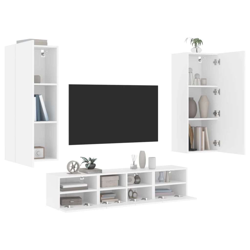 Muebles de pared para TV 5 piezas de madera contrachapada blanca ...