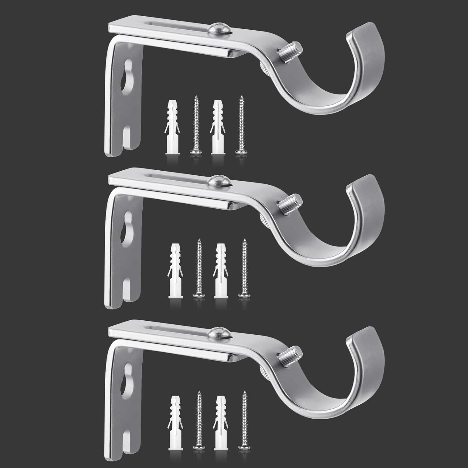 3 Pcs Argent Support de Tringle à Rideau Réglable, Supports Murale ...