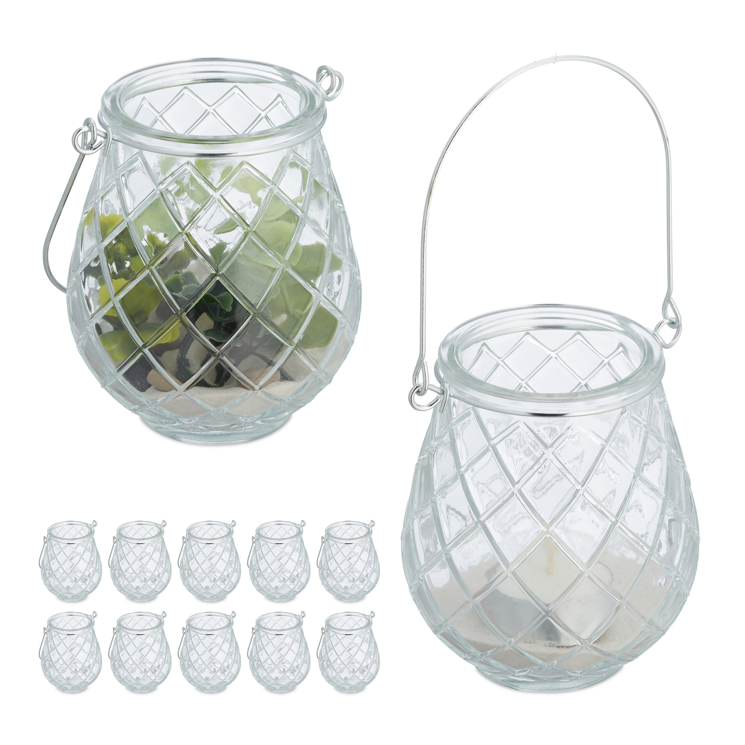 Relaxdays Photophores, lot de 12, verre, anse, HxD: 10 x 8,5 cm ...