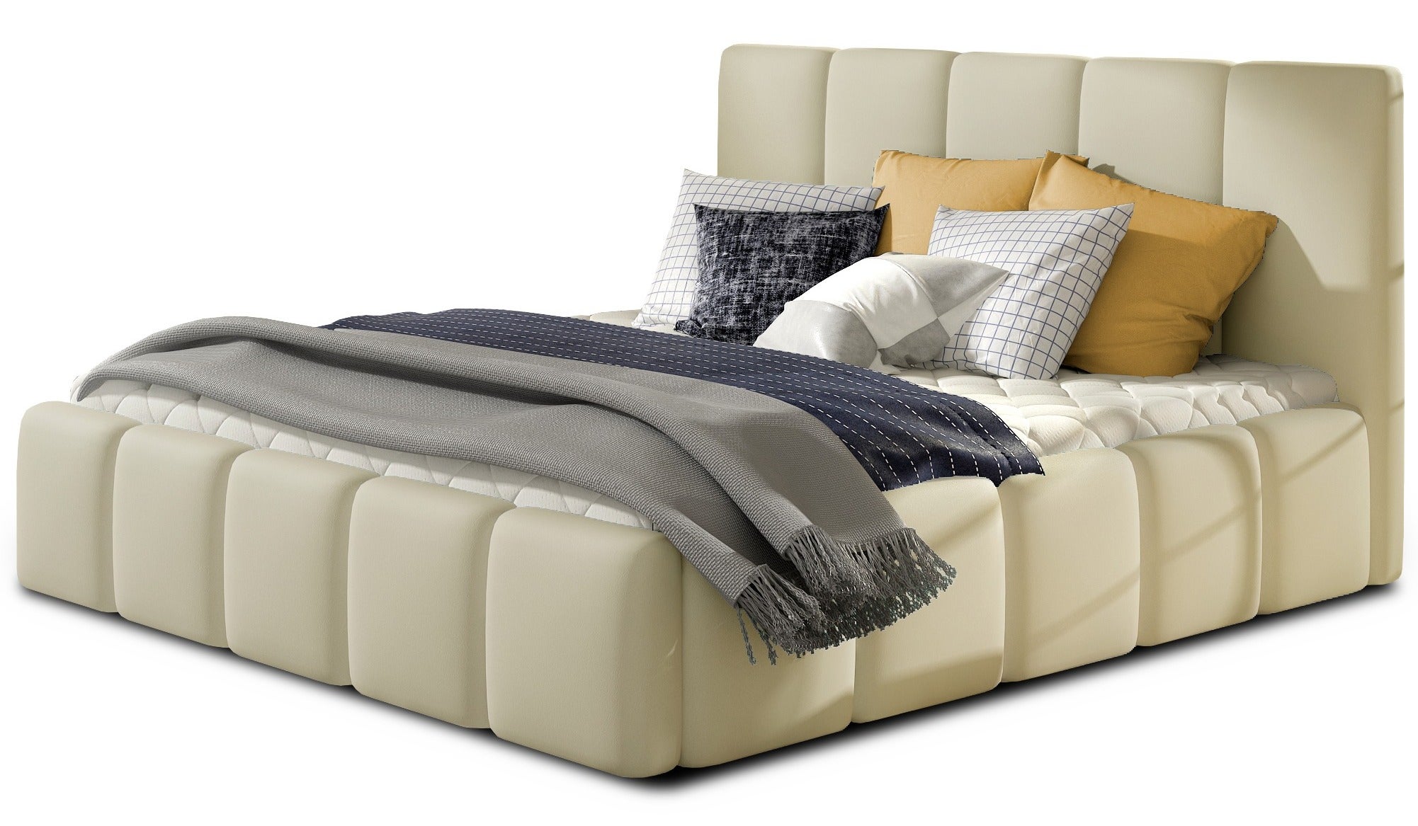 Lit adulte avec coffre de rangement Vika – Simili cuir capitonné ...