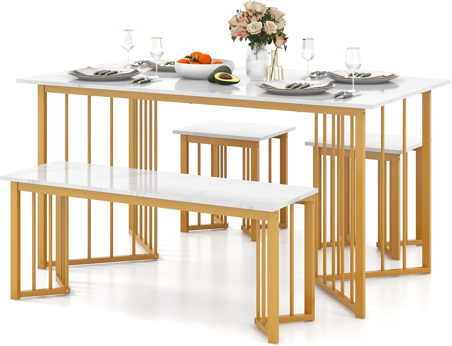 Ensemble Table et Chaise Salle a Manger, 1 Banc, 2 Tabourets, Table de ...