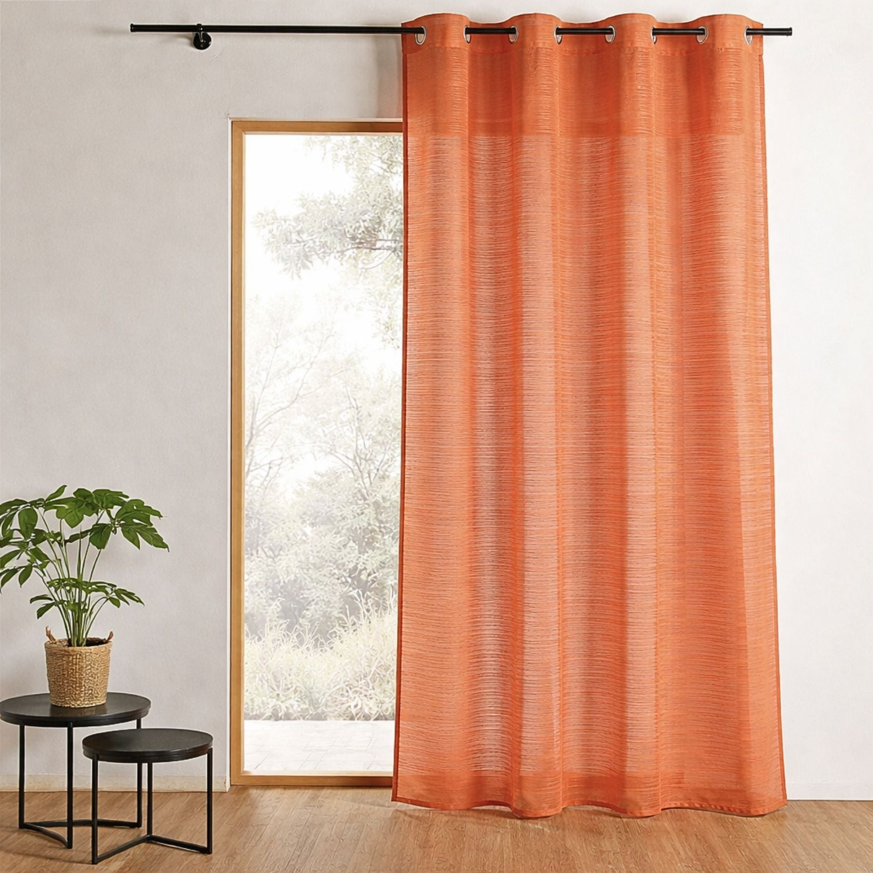 Voilage à fines rayures prêt à poser - Orange - 140x240 cm - Polyester ...