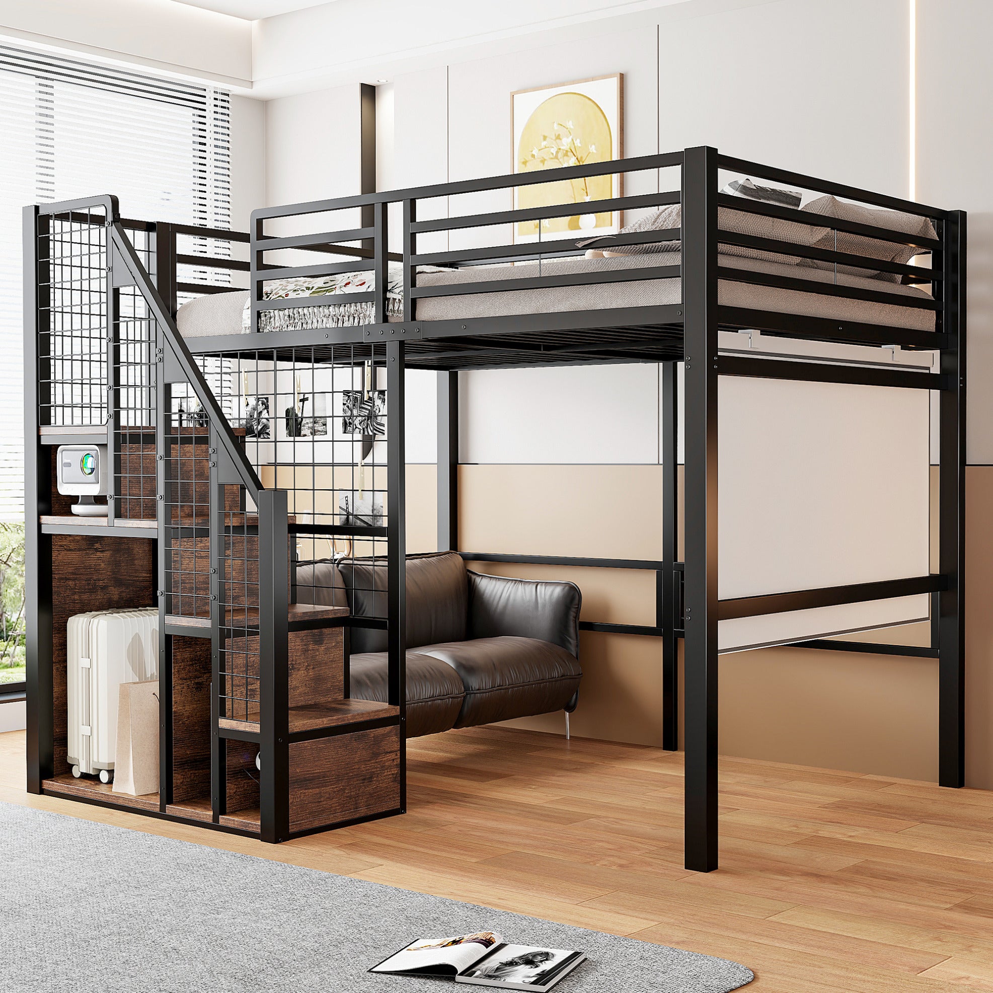 Litera alta 140x200 cm escalera segura almacenamiento integrado armario ...