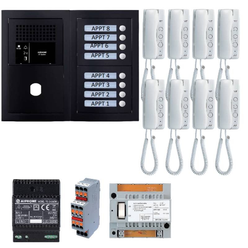 Pack interphone GT Aiphone GTBA8EB - 8 BP programmé - Noir satiné ...