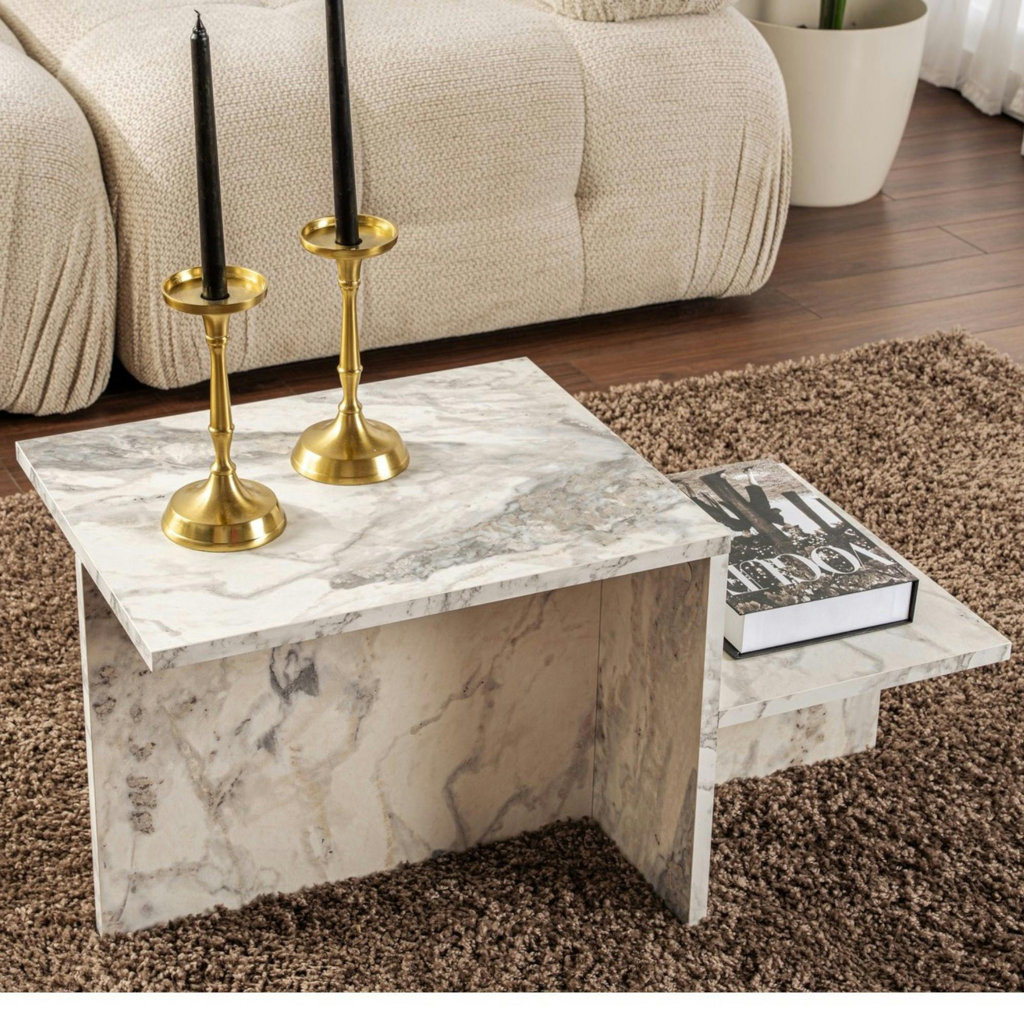 Table basse moderne effet marbre blanc - 2 niveaux MARFA | Leroy Merlin
