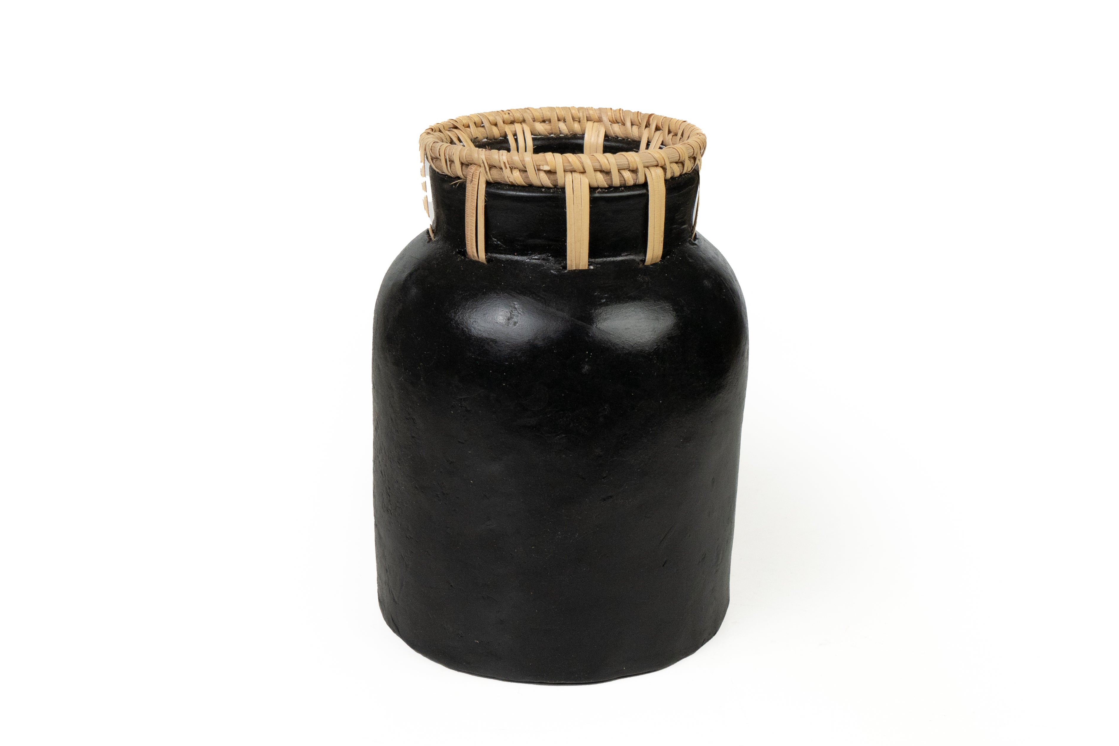 Vase en Céramique Noir / Rotin | Leroy Merlin