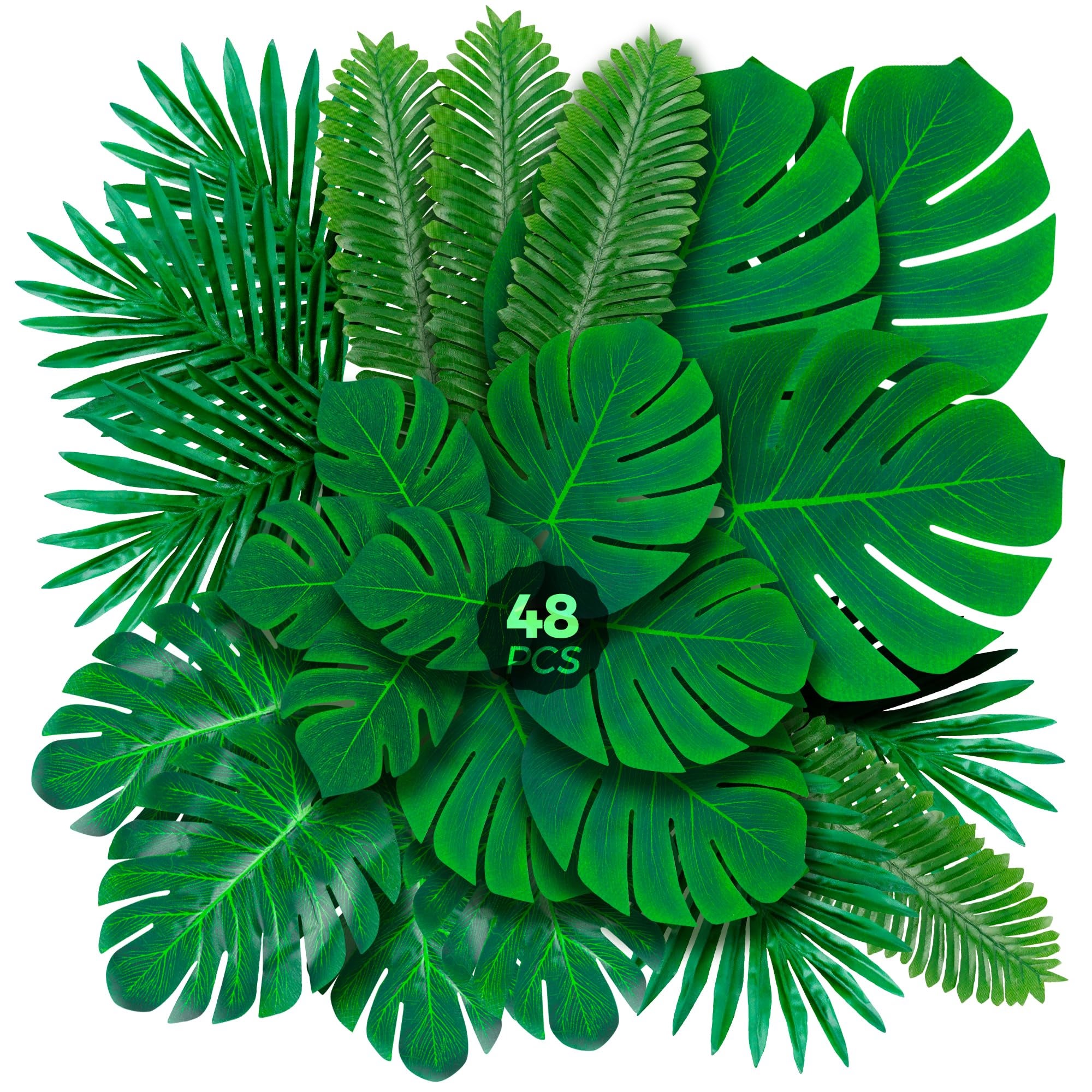 48 feuilles de palmier artificielles Monstera tropicales,6 types de ...