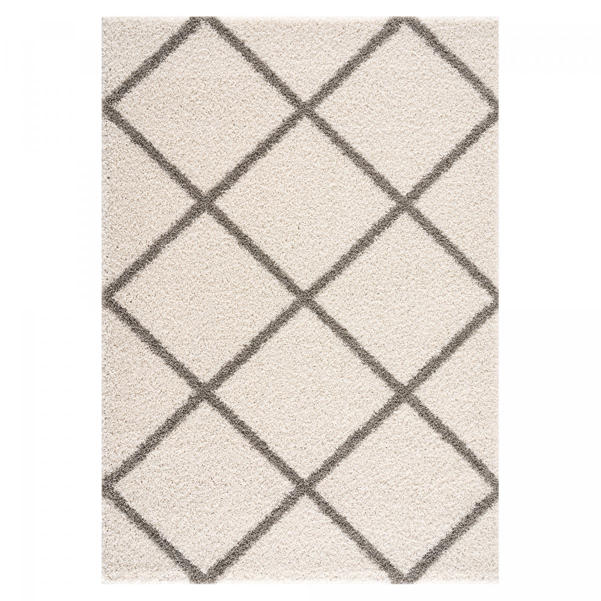 Tapis longs poils shaggy 160x230 rectangle tissé crème motif scandinave | Leroy Merlin