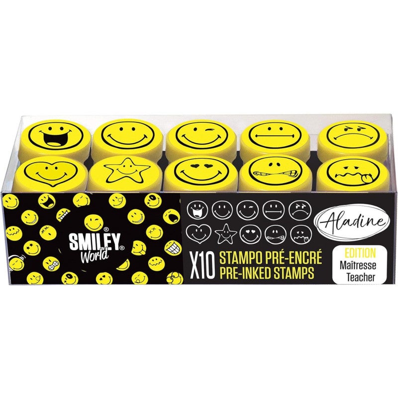 Tampons encreur - Smiley rigolos - Emoji - Encre lavable - 10 modèles ...