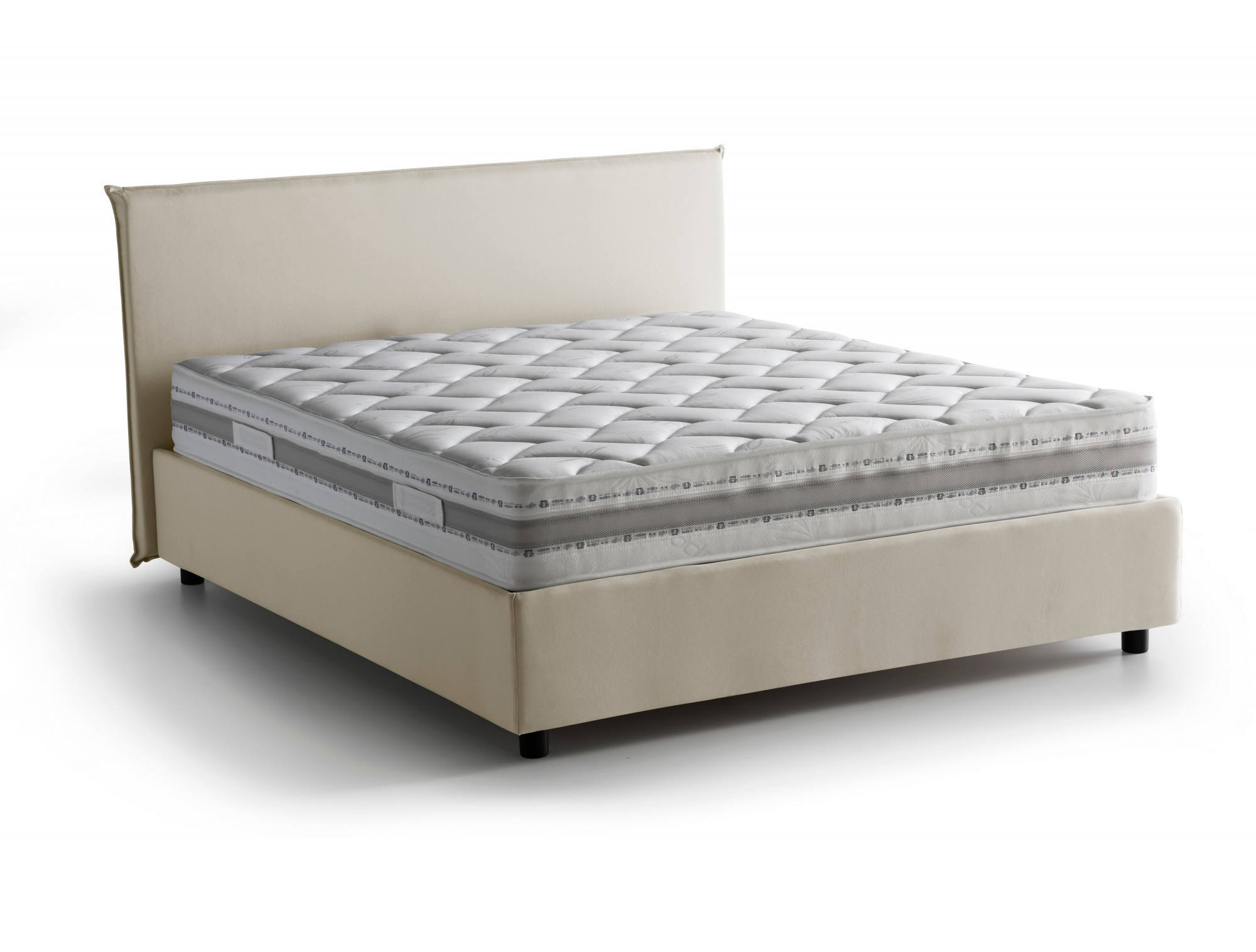 Lit double Alion, Lit coffre en tissu, Ouverture frontale, Avec matelas ...
