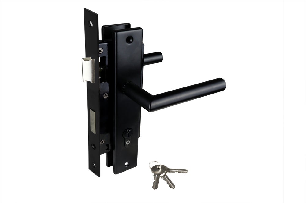 Wovar Set ferrure de porte - Serrure noire sur plaque - Par set | Leroy ...