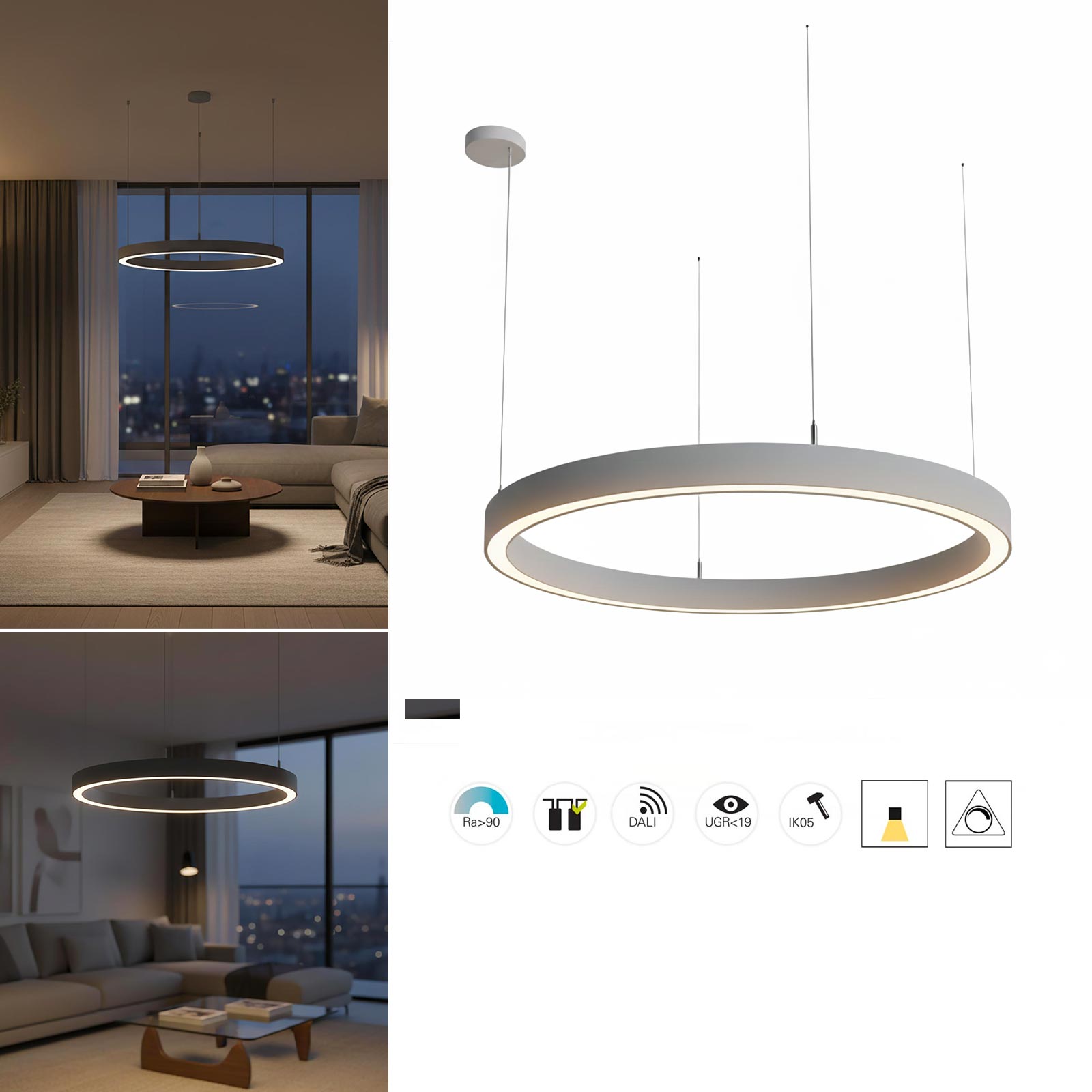 LAUTARO Lámpara colgante LED 59W circular regulable DALI de 90 cm para ...