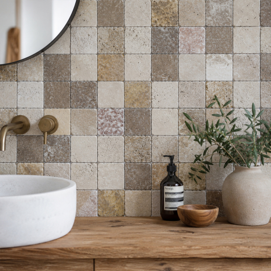 Carrelage sol/mur en travertin 4 nuances - 10 x 10 x 1 cm - Vendu au m² ...
