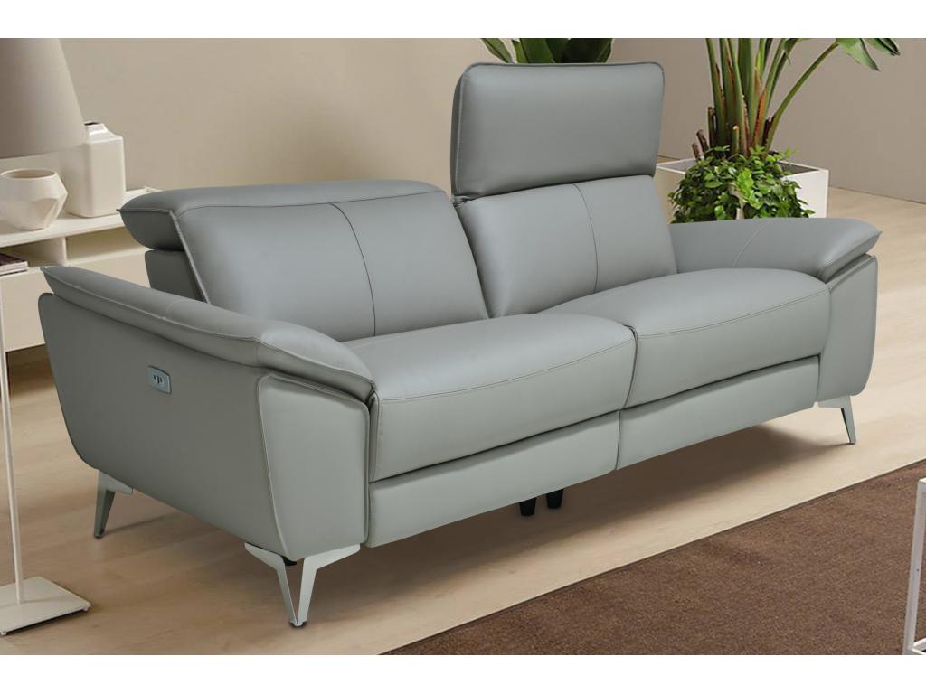 Canapé 3 places relax électrique en cuir et simili SPARTE - Taupe ...