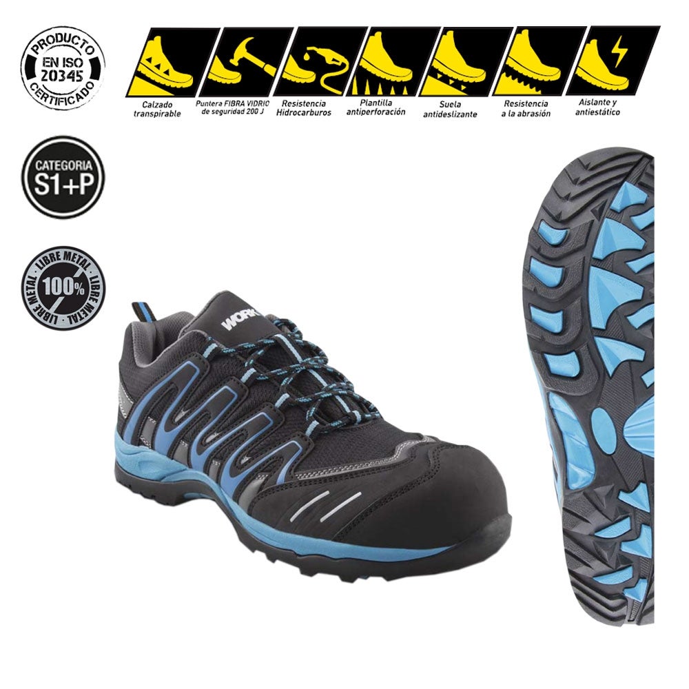 Zapato de seguridad Trail azul S1P Negro 44 Negro 44 | Leroy Merlin