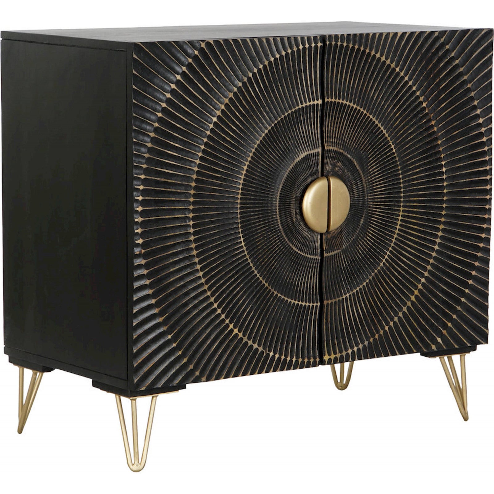 Buffet Mandala élégant finition or et noir 81 x 45 x 75 cm Noir ébène ...