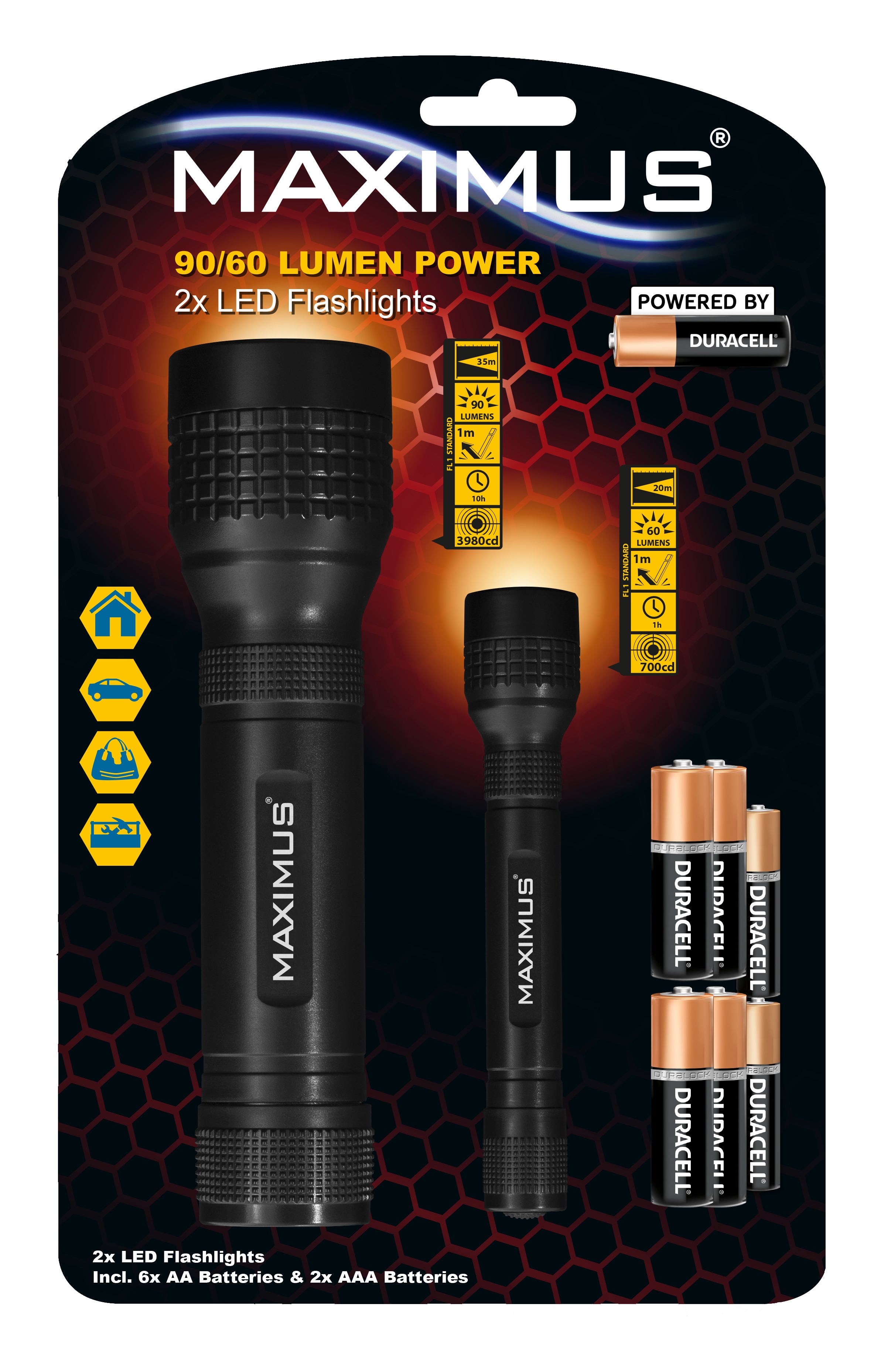 Pack spécial 2 Lampes torches Maximus Powered by Duracell M-FL-024-DU-H ...