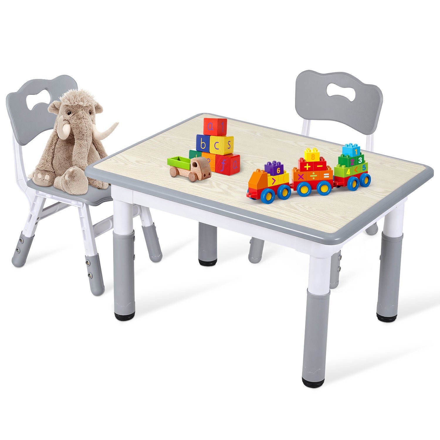 Table Enfant avec 2 Chaises réglables hauteur ajustable 80x60cm bois ...