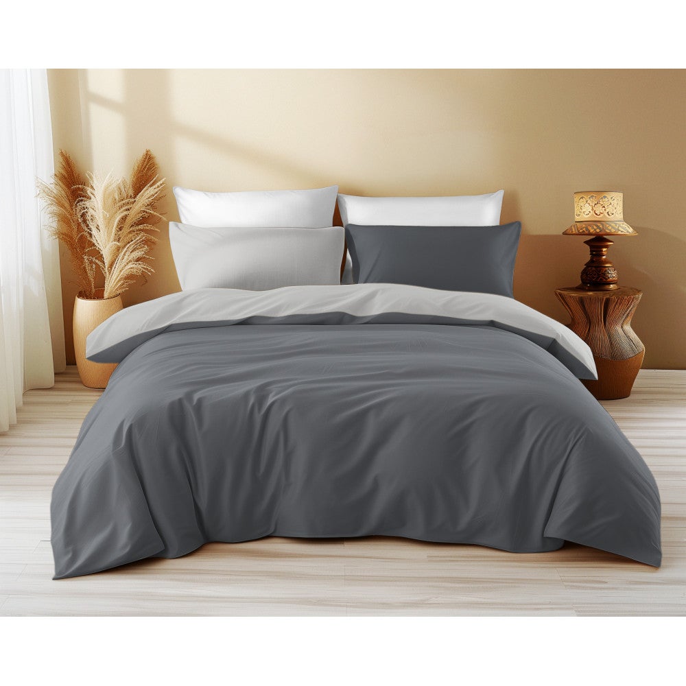Housse de couette double face en pur coton - Gris foncé/Gris clair ...