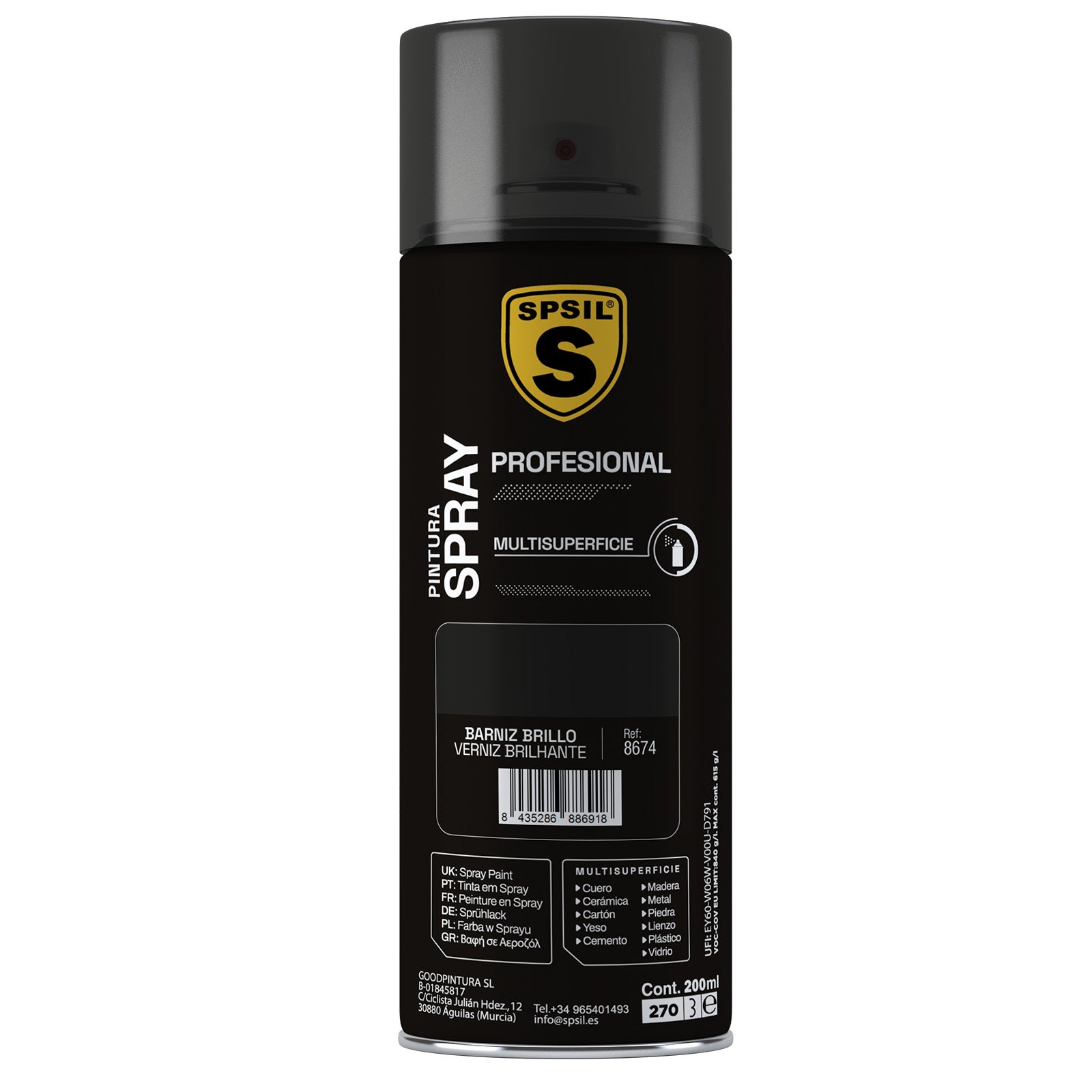 Spray Pintura Profesional SPSIL Brillo Transparente 200ml- Secado ...
