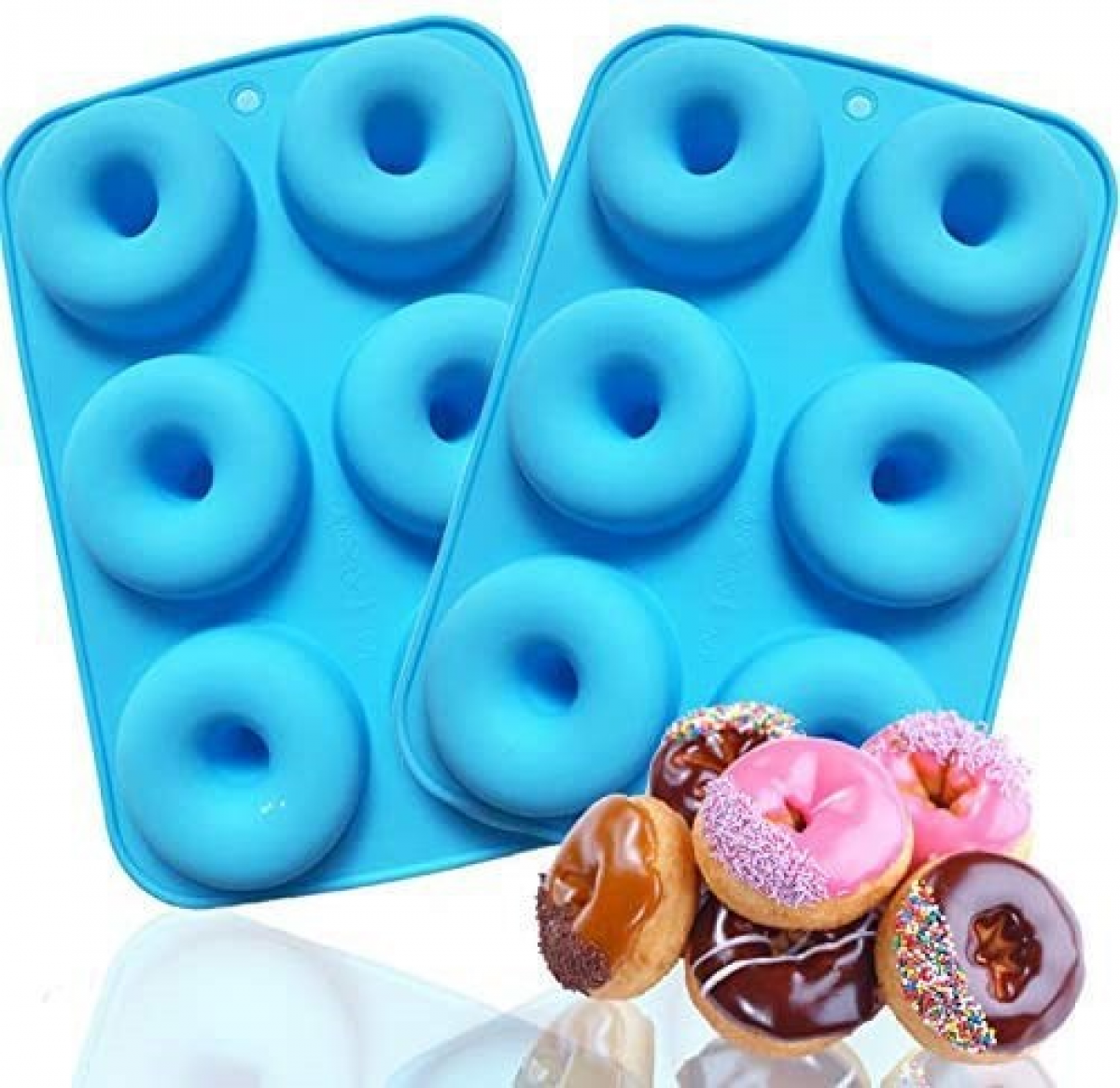 2 stampi per torta in silicone, 6 fori, per fare ciambelle, per cuocere ...