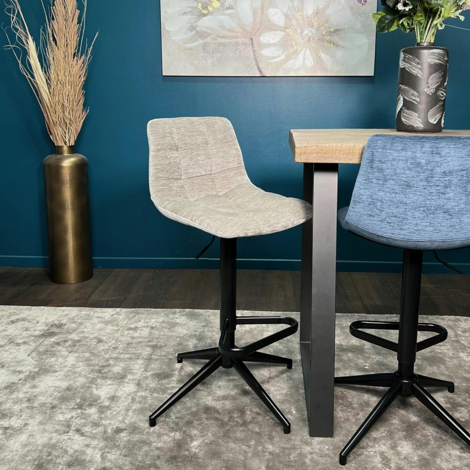 Tabouret de bar pivotant motif damier, velours gris clair (lot de 2 ...