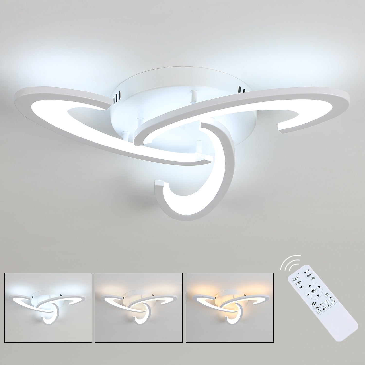 Plafonnier LED moderne 3 têtes 30W 3375LM, Acrylique, blanc, 3000-6500K ...