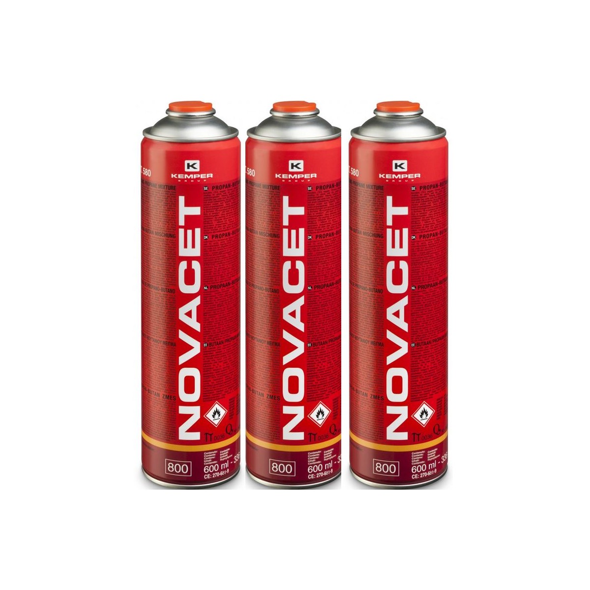 Cartucho de gas 330g x 3 Mezcla Propano NOVACET 600ml Kemper Cilindro de gas universal válvula 7 ...