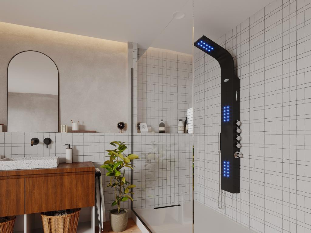Colonne de douche hydromassante thermostatique à leds et bluetooth ...
