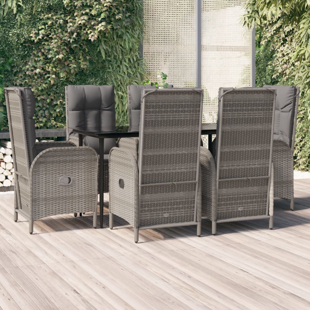 VidaXL Set comedor jardín 7 pzas y cojines ratán sintético negro gris ...