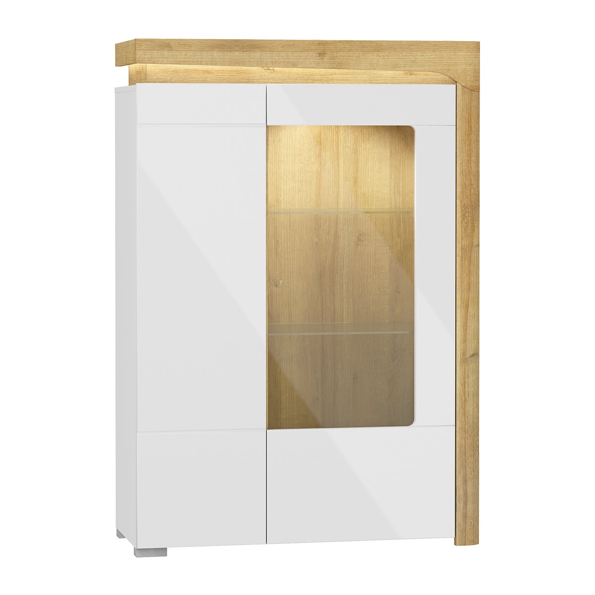 Vaisselier 2 portes droite LED inclus Teo Blanc et Bois | Leroy Merlin