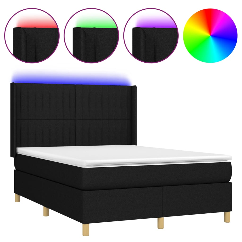 Lit double | Lit Adulte | Sommier tapissier avec matelas et LED Noir ...